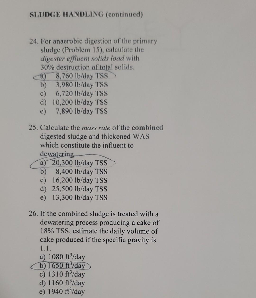 Solved 24. For anaerobic digestion of the primary sludge | Chegg.com