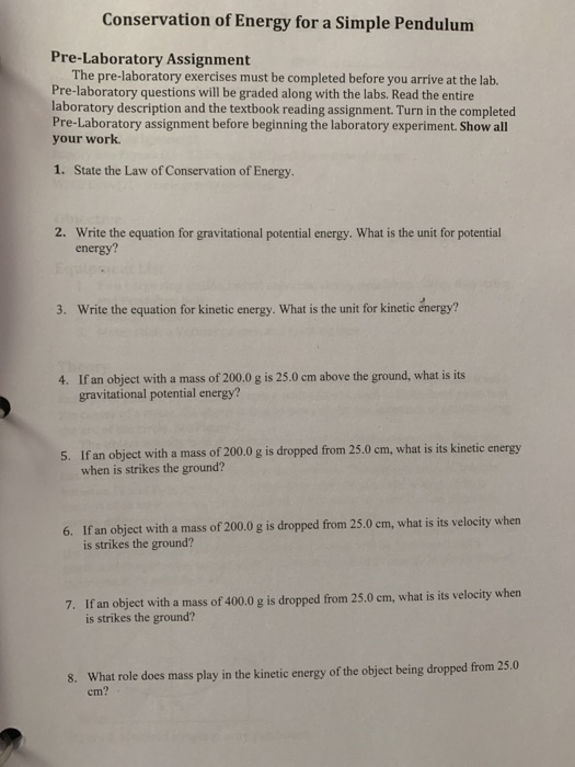 Solved Projectile Motion Pre-Laboratory Assignment The | Chegg.com