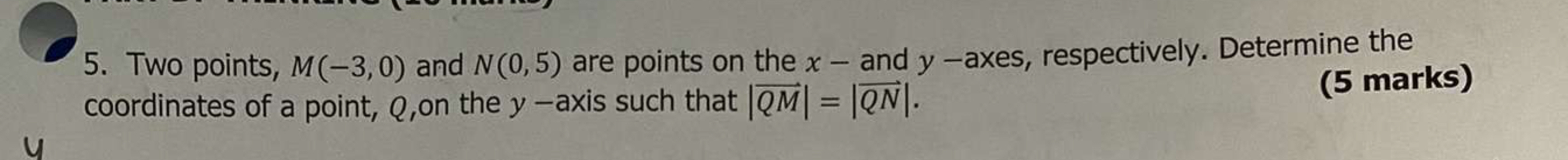 Solved Two points, M(-3,0) ﻿and N(0,5) ﻿are points on the | Chegg.com