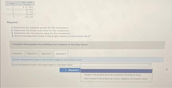 Solved Required: 1. Determine the payback period for this | Chegg.com