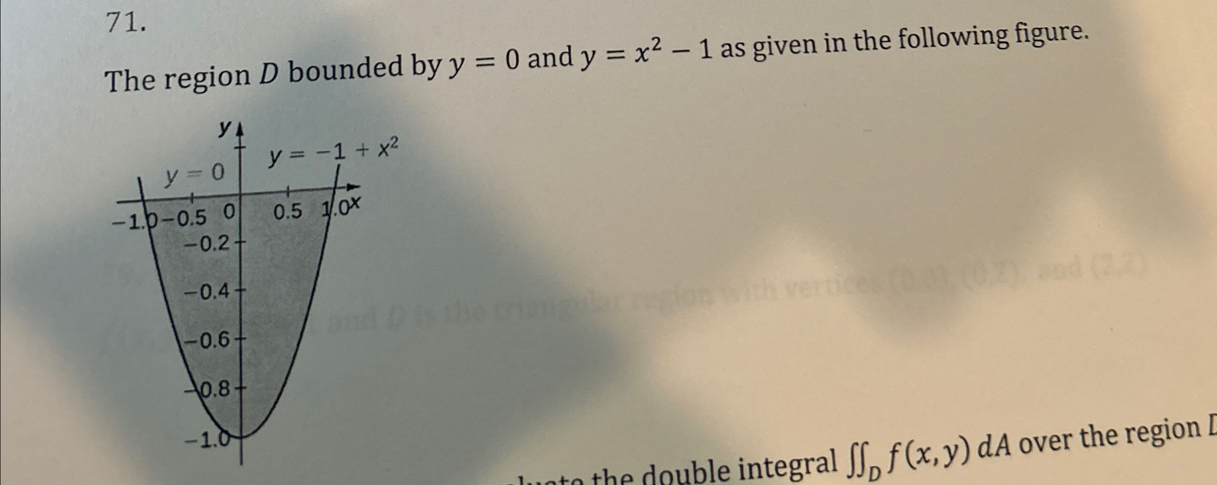 Solved The region D ﻿bounded by y=0 ﻿and y=x2-1 ﻿as given in | Chegg.com