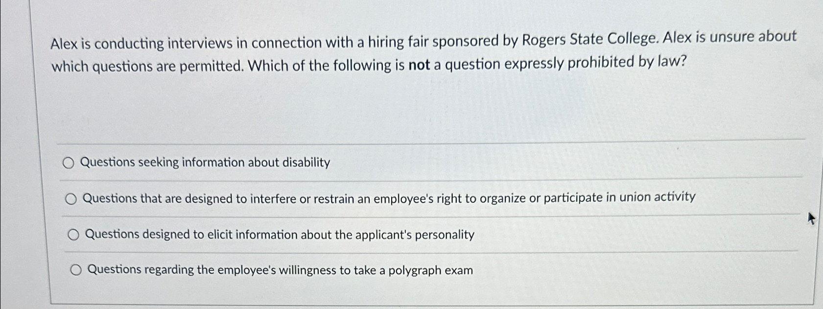Solved Alex is conducting interviews in connection with a | Chegg.com