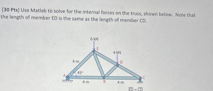Solved [30 Pts] Use Matlab to solve for the internal forces | Chegg.com