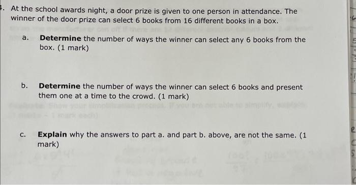 Solved At the school awards night, a door prize is given to | Chegg.com