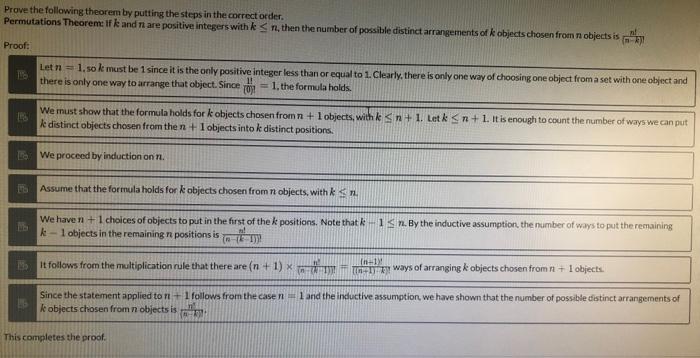 Solved Prove the following theorem by putting the steps in | Chegg.com