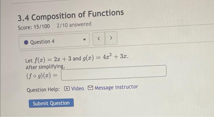 Solved 3 4 Composition Of Functions Score 15 1002 10
