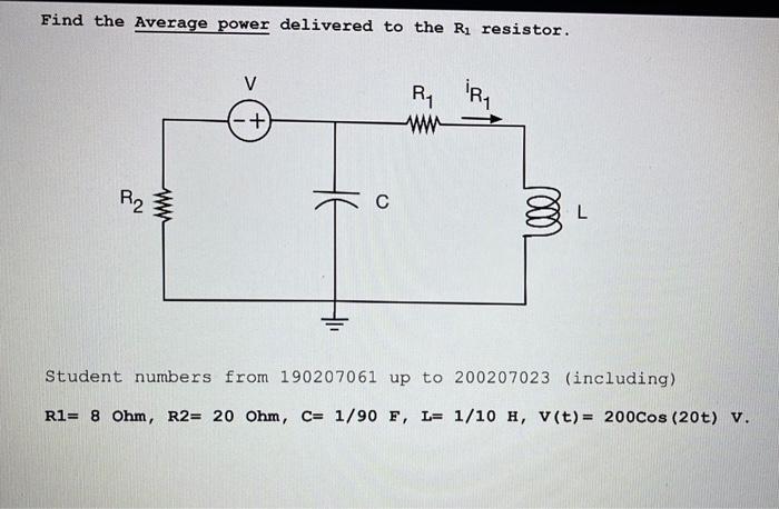 Solved Find the Average power delivered to the R1 resistor. | Chegg.com