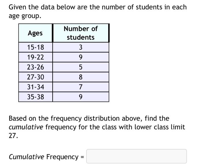 Solved Given the data below are the number of students in | Chegg.com