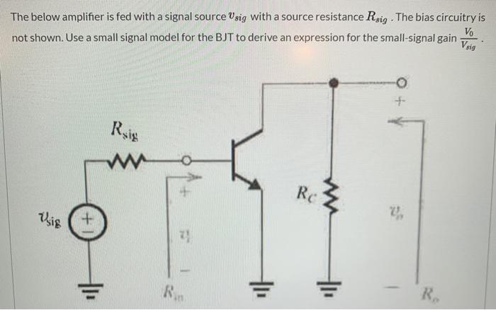 Solved The below amplifier is fed with a signal source Vsig | Chegg.com
