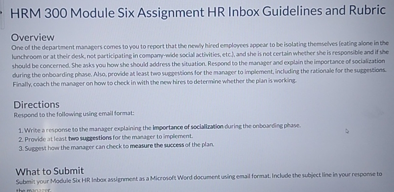 Solved HRM 300 ﻿Module Six Assignment HR Inbox Guidelines | Chegg.com