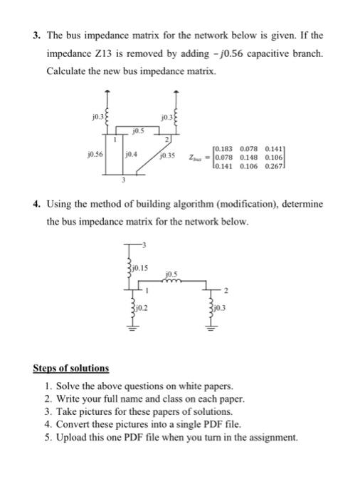 Solved 3. The bus impedance matrix for the network below is | Chegg.com