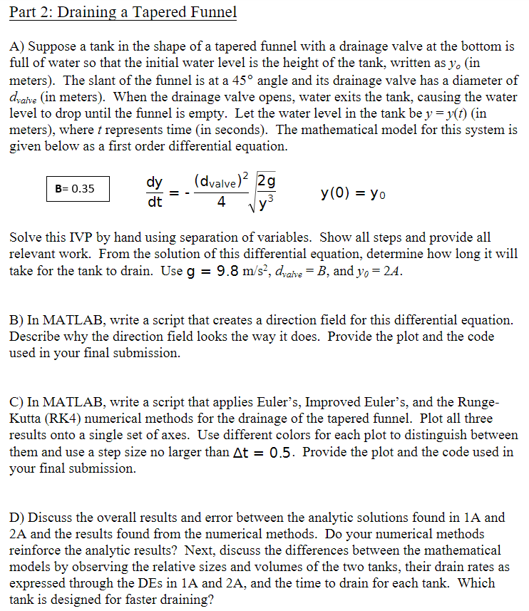 Solved Part 2: Draining a Tapered FunnelA) ﻿Suppose a tank | Chegg.com