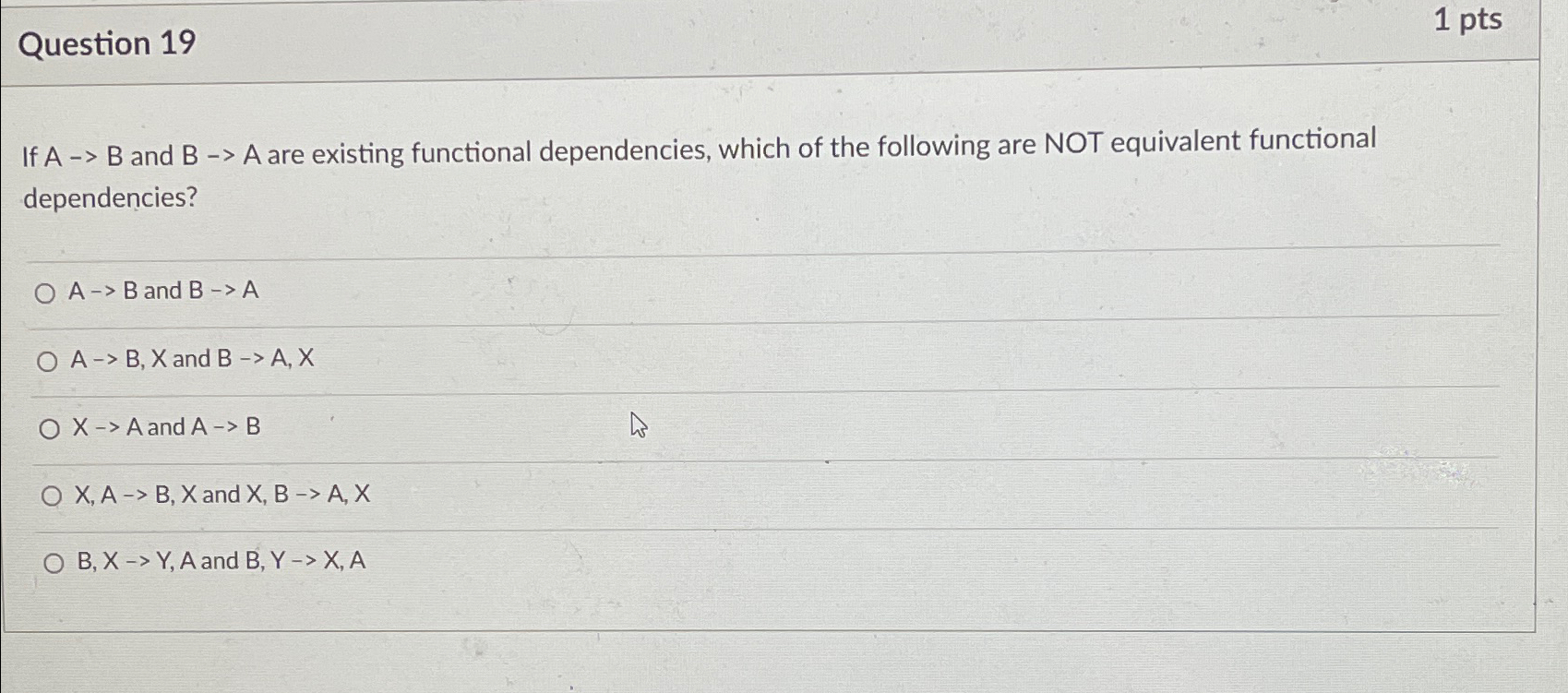 Solved Question 191 ﻿ptsIf A→B ﻿and B→ ﻿are existing | Chegg.com