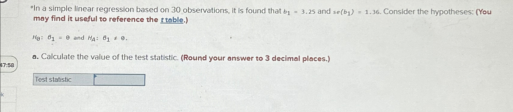Solved "In a simple linear regression based on 30 | Chegg.com