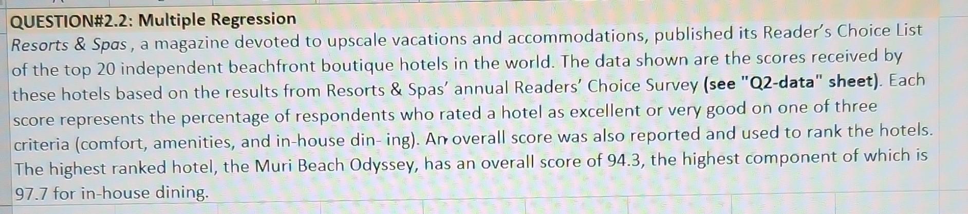 Solved QUESTION\#2.2: Multiple Regression Resorts \& Spas, a | Chegg.com