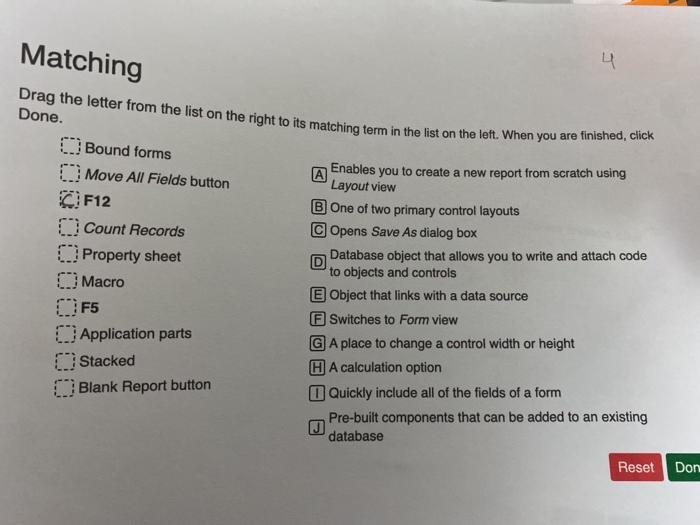 Solved Matching Drag the letter from the list on the right | Chegg.com