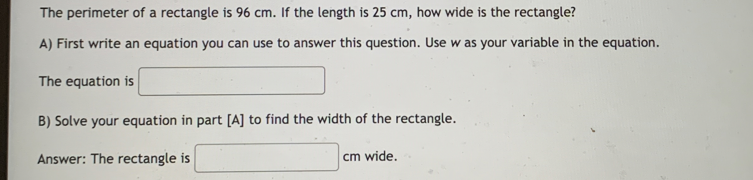 Solved The perimeter of a rectangle is 96 ﻿cm . ﻿If the | Chegg.com
