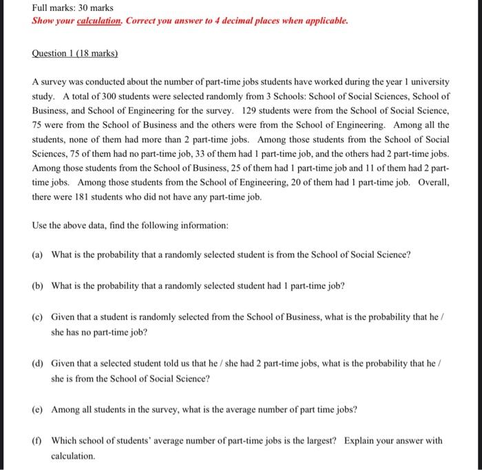 Solved Full marks: 30 marks Show your calculation. Correct | Chegg.com