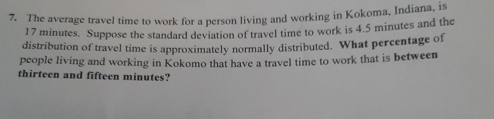 Solved The average travel time to work for a person living | Chegg.com