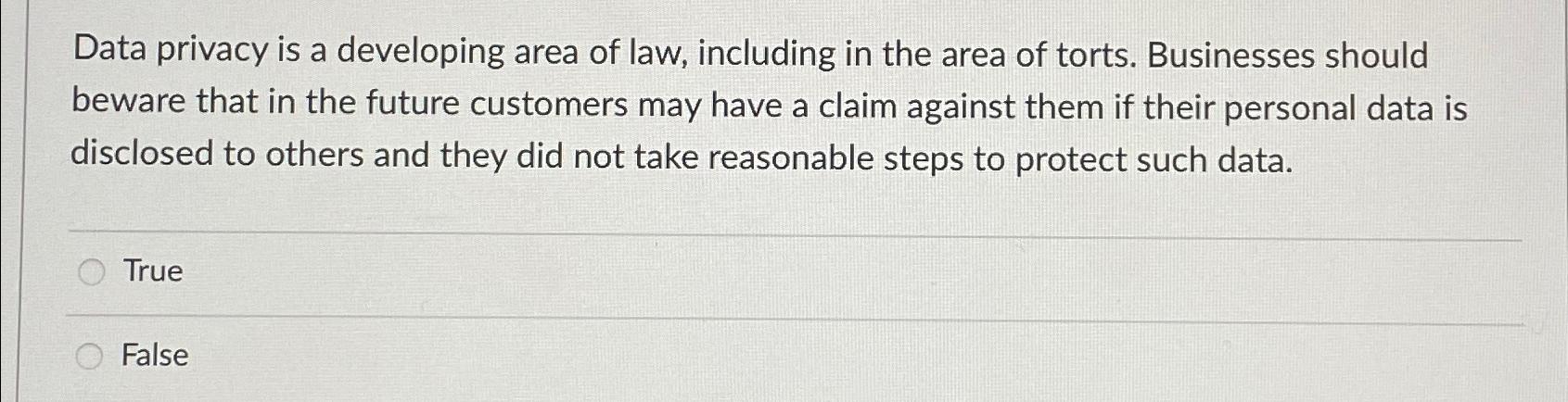 Solved Data privacy is a developing area of law, including | Chegg.com