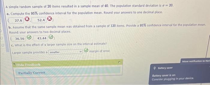 Solved A simple random sample of 20 items resulted in a | Chegg.com