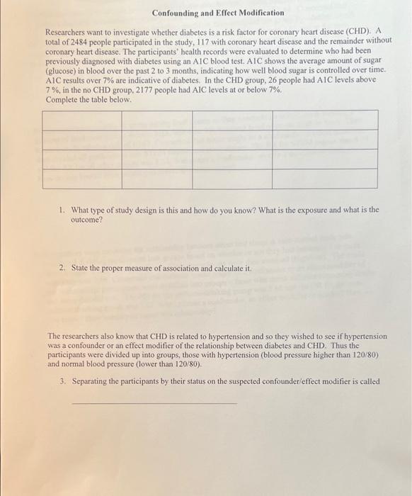 Solved Confounding and Effect Modification Researchers want | Chegg.com