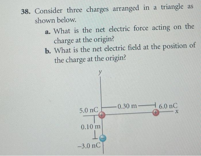 Solved 38. Consider three charges arranged in a triangle as | Chegg.com