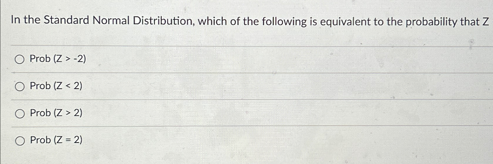 Solved In the Standard Normal Distribution, which of the | Chegg.com
