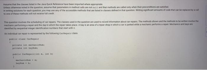 Assume that the classes listed in the Java Quick | Chegg.com