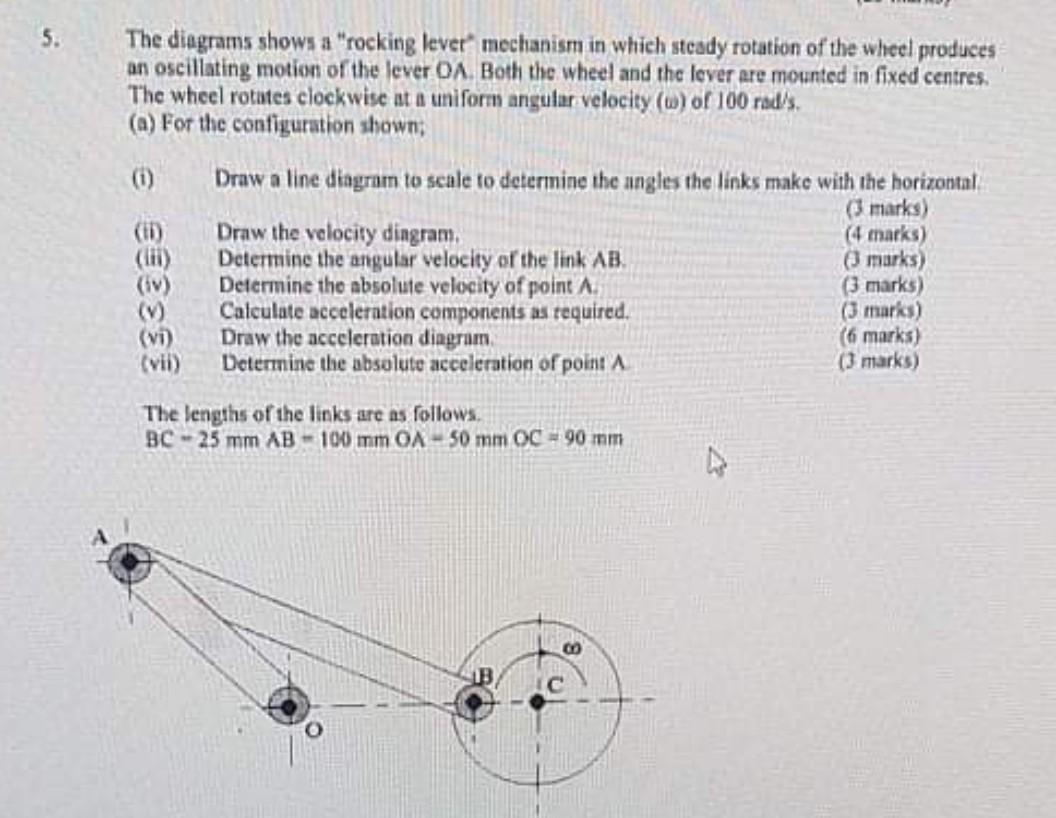 Solved 5. The diagrams shows a "rocking lever mechanism in | Chegg.com