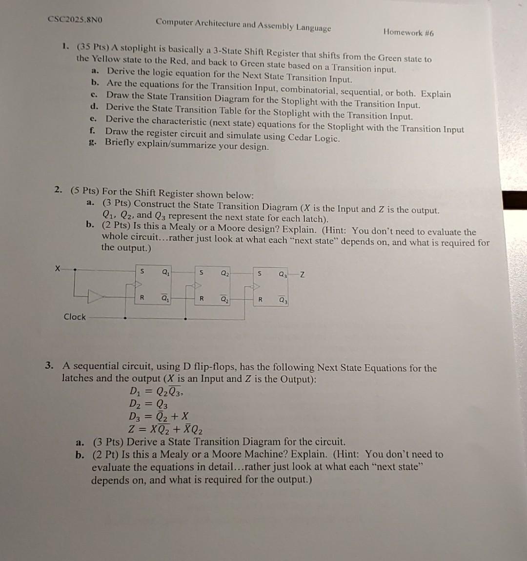Solved 1. (35 Pts) A stoplight is basically a 3-State Shift | Chegg.com