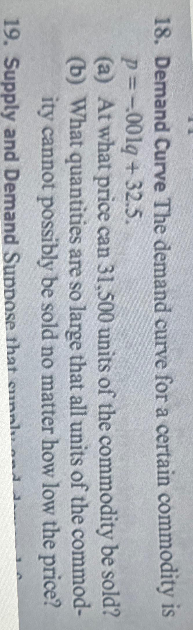 Solved Demand Curve The demand curve for a certain commodity | Chegg.com