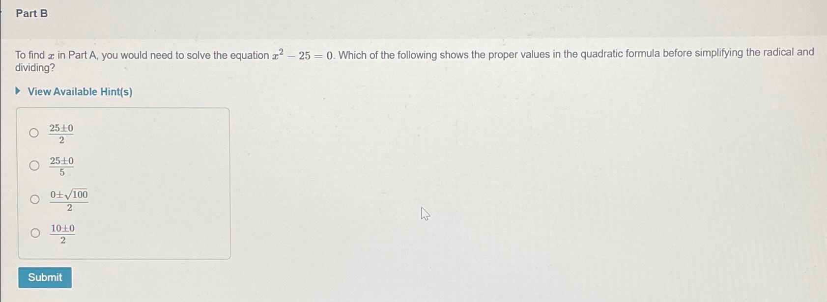Solved Part BTo find x ﻿in Part A, ﻿you would need to solve | Chegg.com