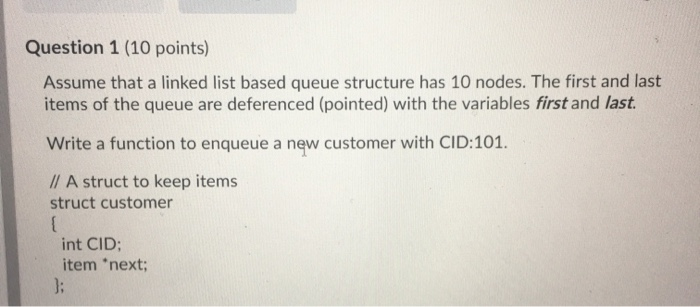 Solved Question 1 (10 points) Assume that a linked list | Chegg.com