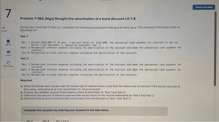 Solved Problem 7-36A (Algo) Straight-line amortization of a | Chegg.com