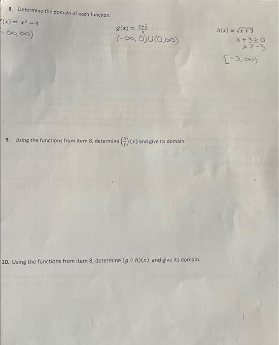 Solved 8. Determine the domain of each function: | Chegg.com