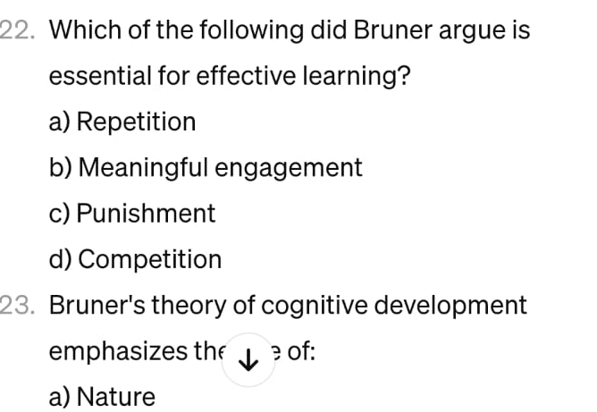 Solved Which of the following did Bruner argue is essential | Chegg.com
