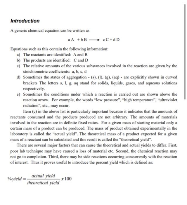 Introduction A generic chemical equation can be | Chegg.com