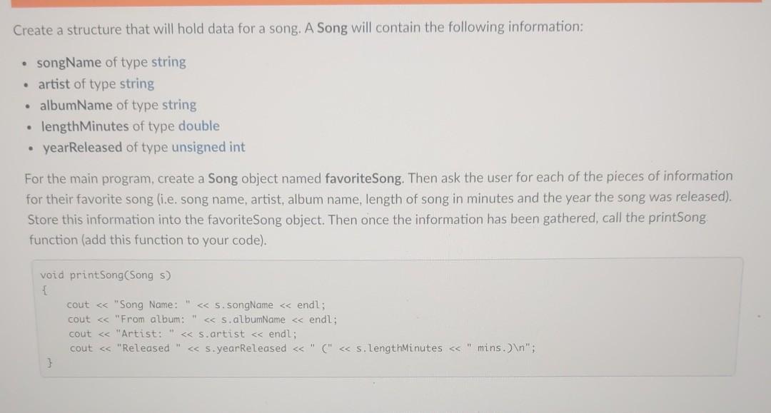 Solved Criteria.. -struct is defined will all requested | Chegg.com