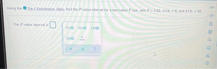 Solved Using the Q The F Distribution Table, find the | Chegg.com