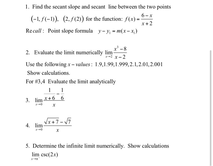 Solved 1. Find the secant slope and secant line between the | Chegg.com