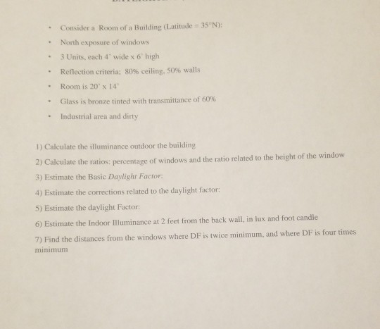Consider a Room of a Building (Latitude - 35"N): | Chegg.com