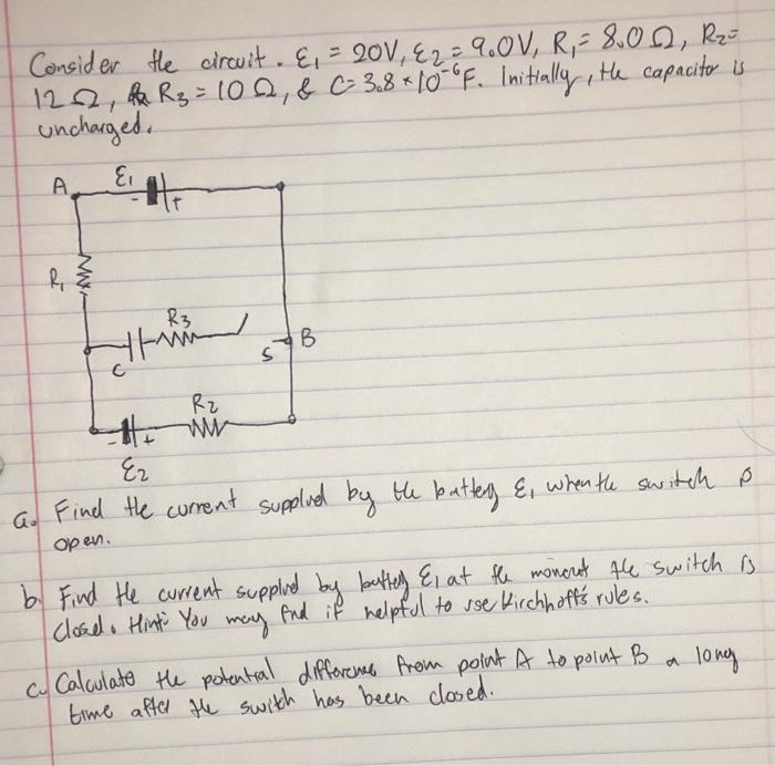 Solved Consider the circuit . E, = 20V, E2 = 90V, R-802, Rze | Chegg.com