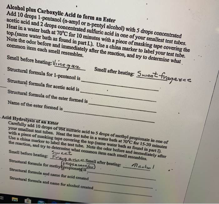 Solved Alcohol plus Carboxylic Acid to form an Ester Add 10 | Chegg.com