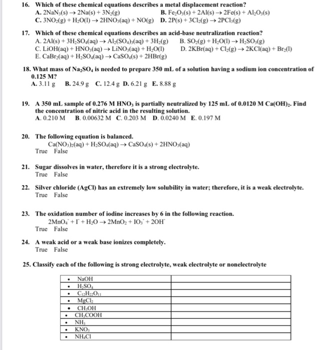 Solved 16. Which of these chemical equations describes a | Chegg.com