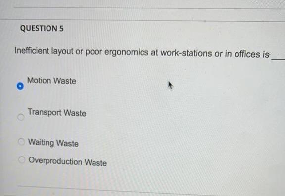 Solved QUESTION 5 Inefficient layout or poor ergonomics at | Chegg.com