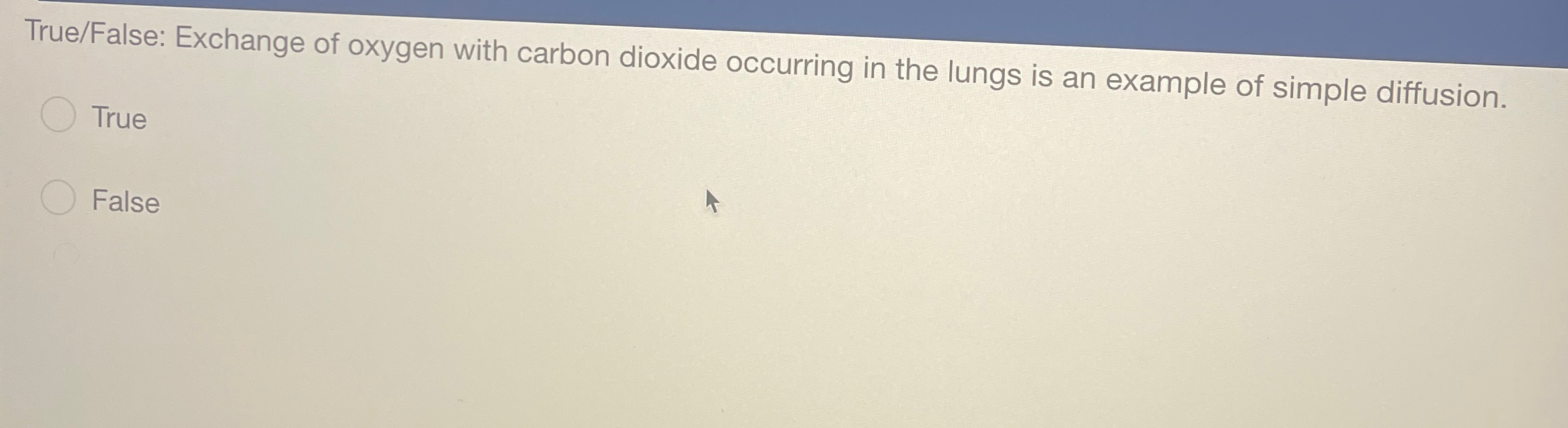 Solved True/False: Exchange of oxygen with carbon dioxide | Chegg.com