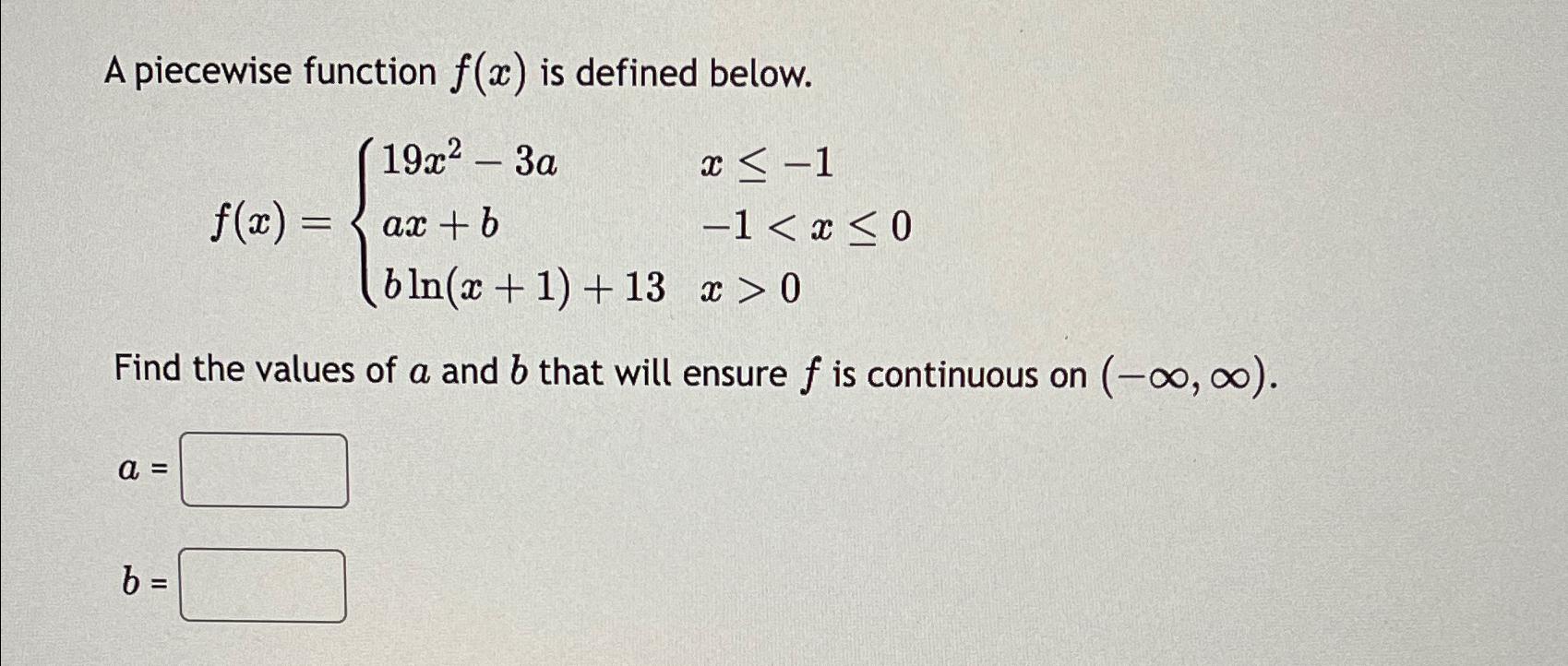 Solved A piecewise function f(x) ﻿is defined | Chegg.com