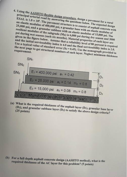 Solved 4. Using the AASHTO flexible design procedure, design | Chegg.com
