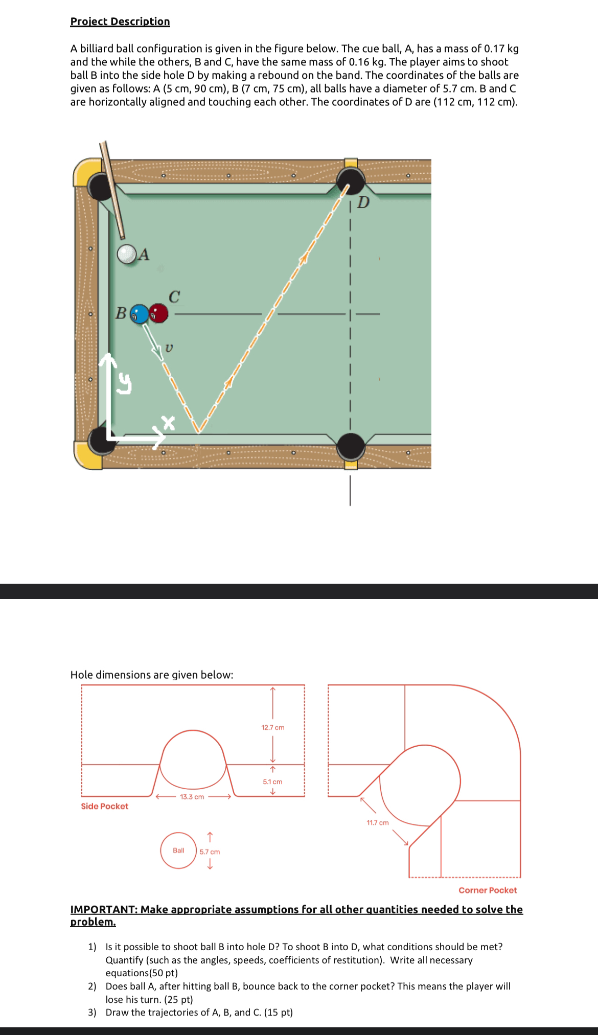 Solved Proiect DescriptionA billiard ball configuration is | Chegg.com